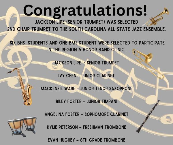 Six Students Selected for Region 6 Honor Band. | Blacksburg High
