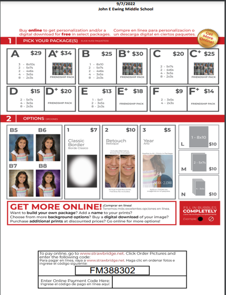 School Picture packages/prices | Ewing Middle